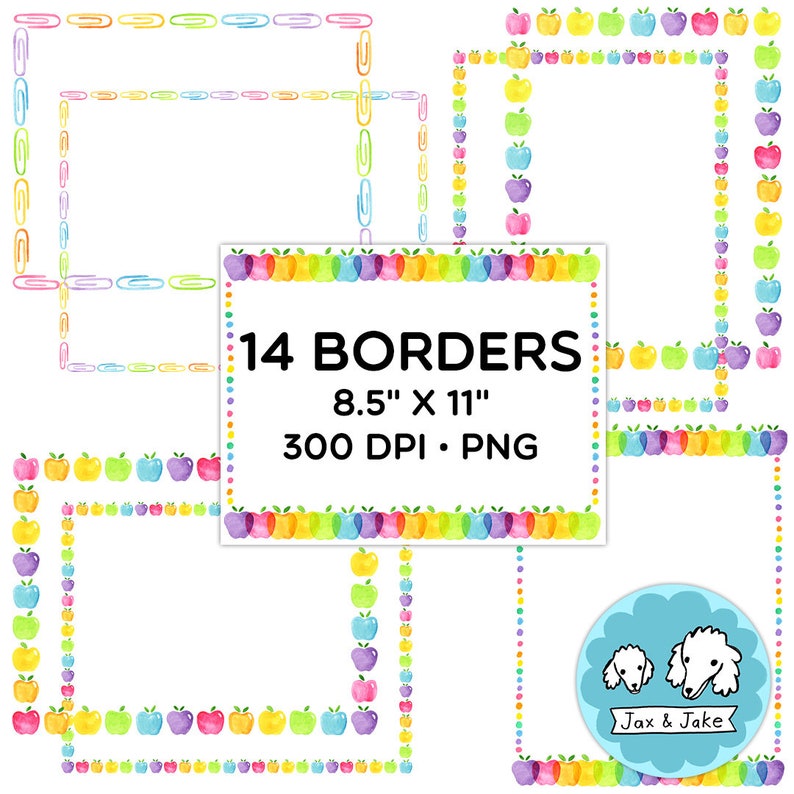 Watercolor Rainbow School Clipart Borders, Teacher Clipart, Back to ...
