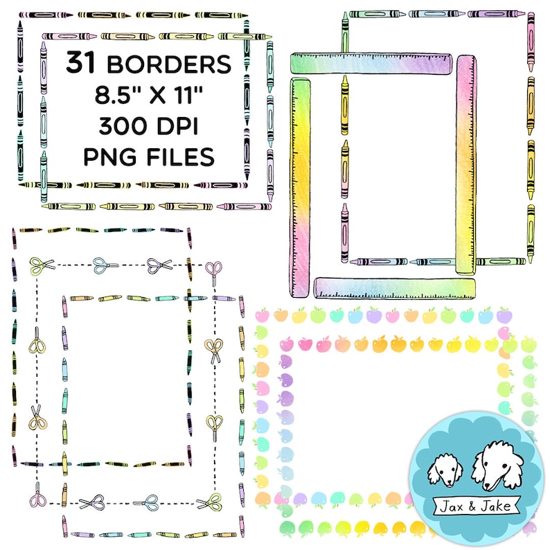 Pastel Rainbow School Clipart Borders Back to School Supplies - Etsy