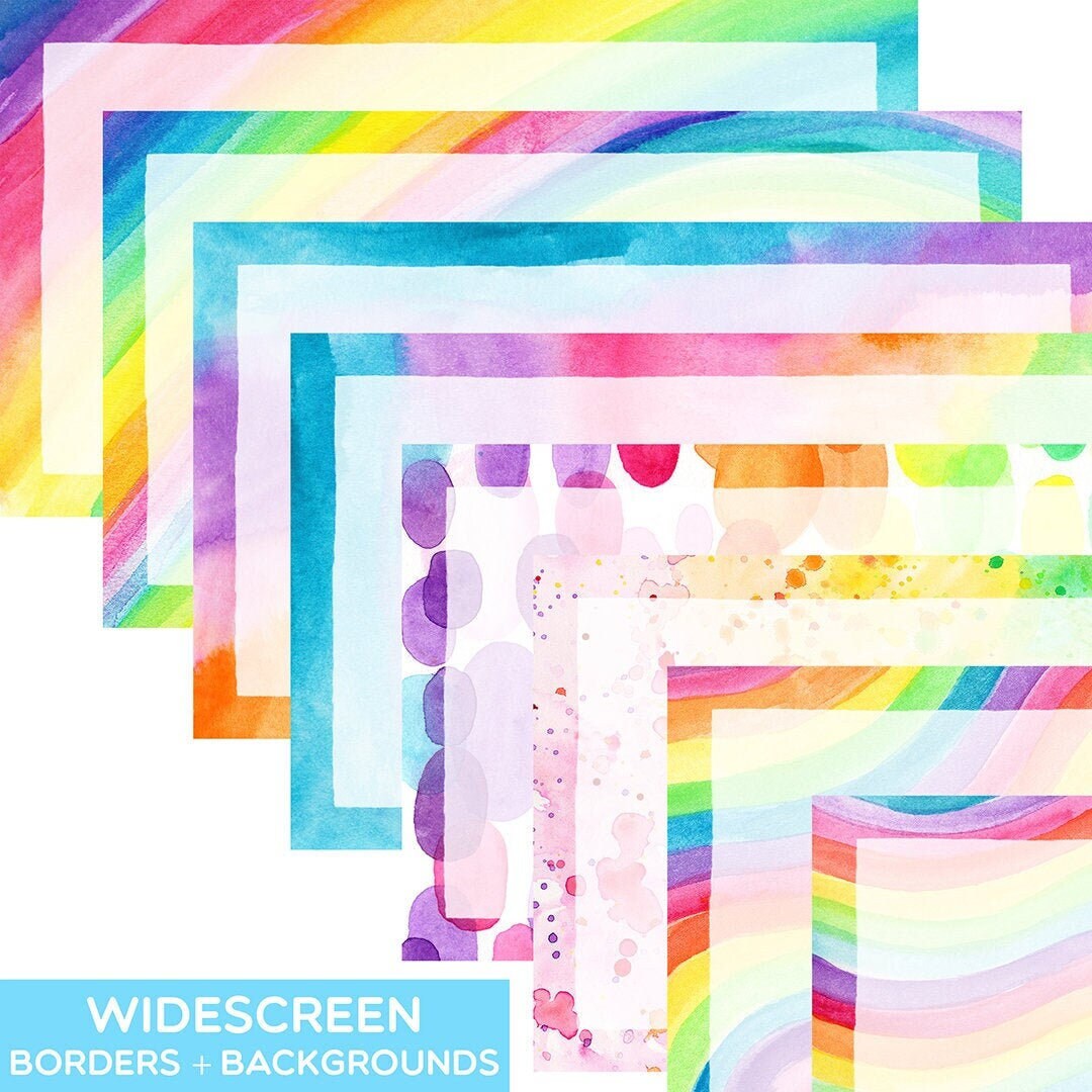 Rainbow Watercolor SLIDE Borders and Backgrounds, Editable Google ...