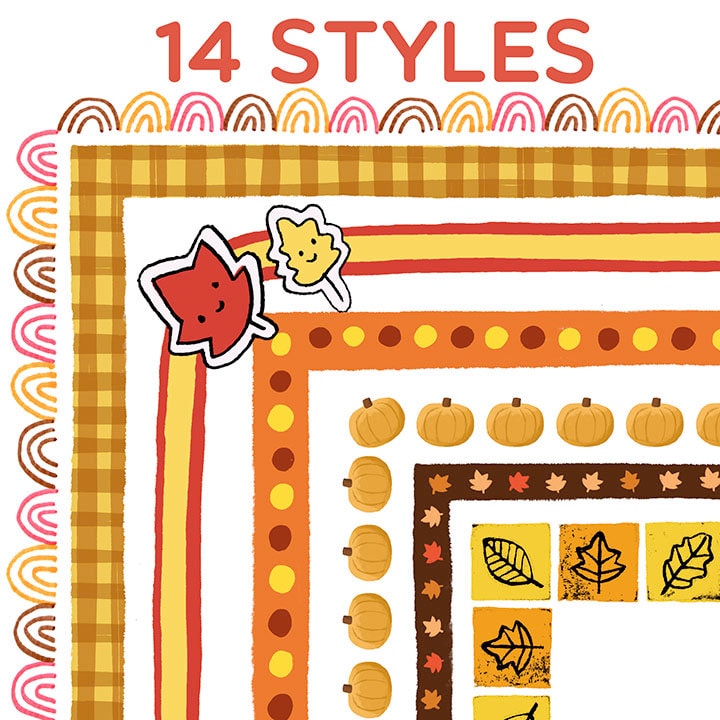 Fall Border Clipart Set - 60 Fall Leaf Page Borders, Thanksgiving Clip ...
