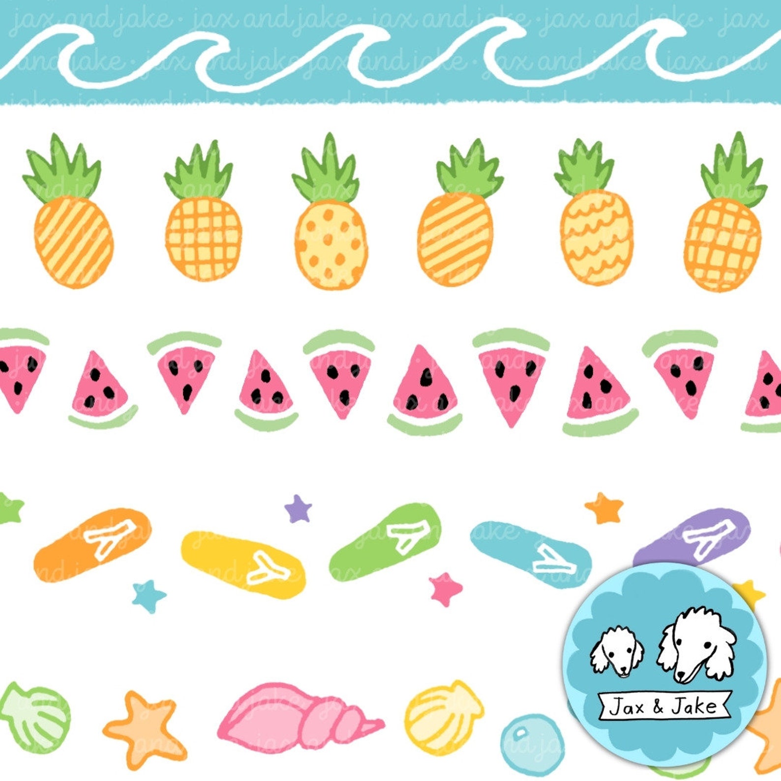 Summer Clipart Borders Rainbow Doodle Watermelon - Etsy
