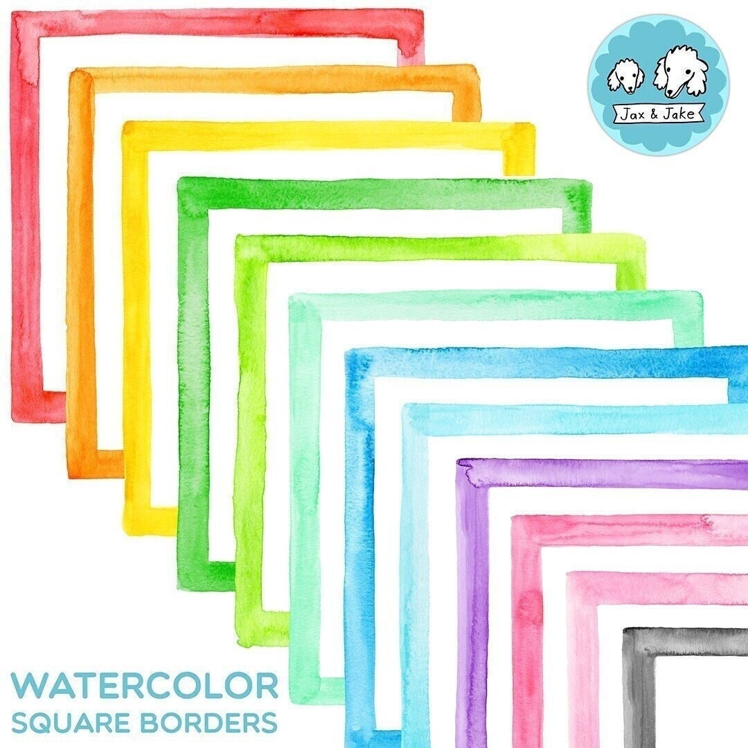 Basic SQUARE Watercolor Border Clipart | Hand-painted Watercolour Clip ...