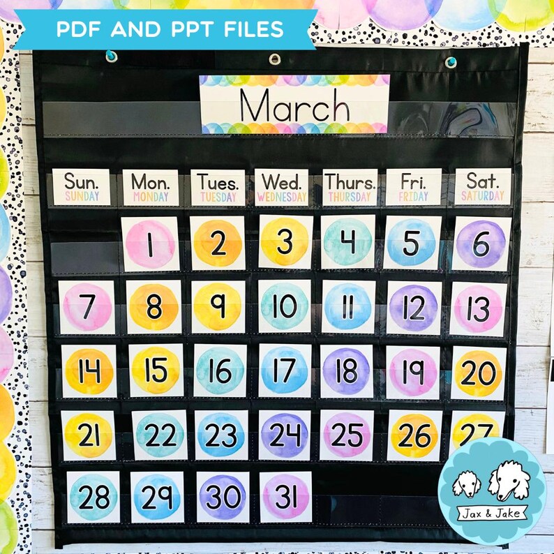 Pastel Rainbow Watercolor Classroom Calendar Cards for Pocket Chart ...