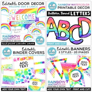 Rainbow Watercolor Classroom Decor Growing Bundle - Etsy