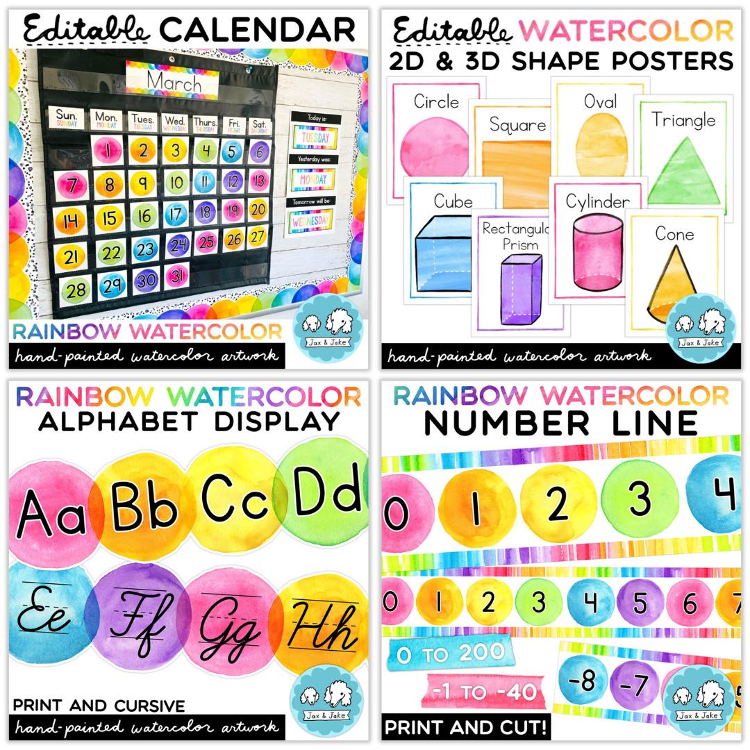 Rainbow Watercolor Classroom Decor Growing Bundle - Etsy