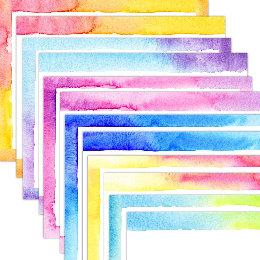 Bright Watercolor Blend Border Clipart, Colorful Ombre Full Page ...