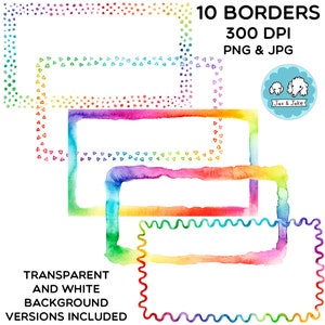 Rainbow Watercolor SLIDE Borders Clipart, Editable Google Slides ...