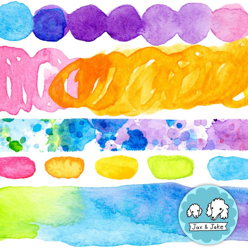 BRIGHT Rainbow Watercolor Clipart Borders Colorful Summer - Etsy