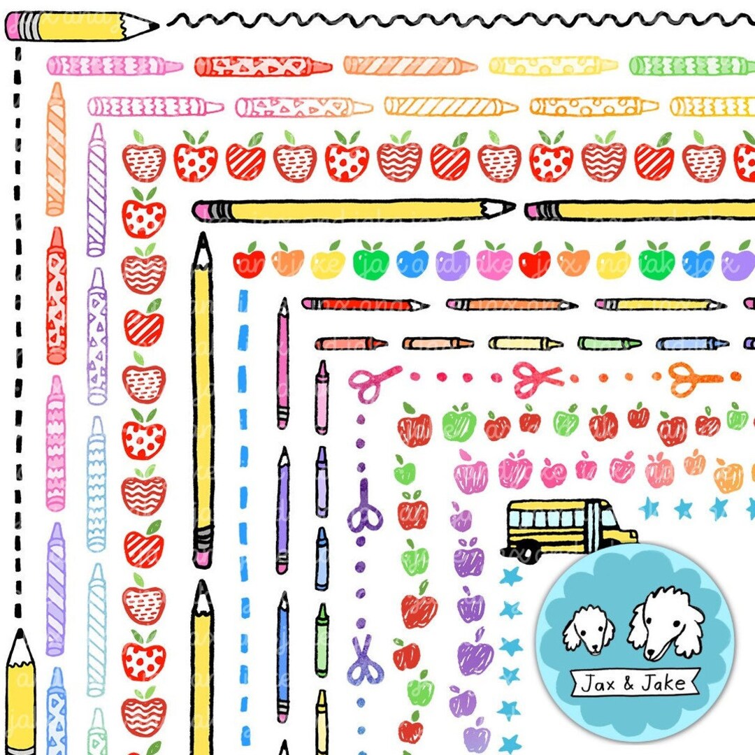 School Clipart Page Borders, Skinny Pencil Rainbow Apple Crayon Clip ...