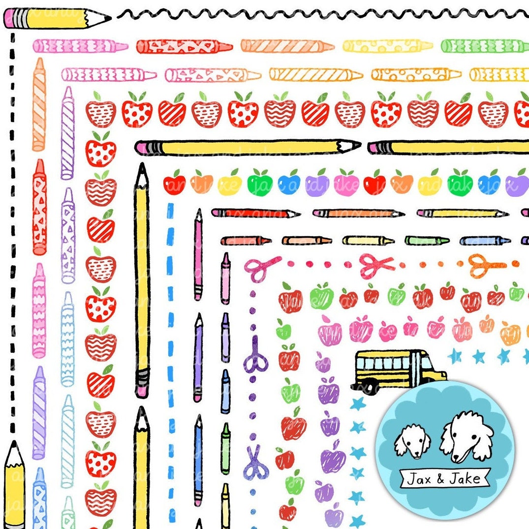 School Clipart Page Borders, Skinny Pencil Rainbow Apple Crayon Clip ...