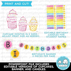 Editable Rainbow Watercolor Birthday Display, Printable Cupcake ...