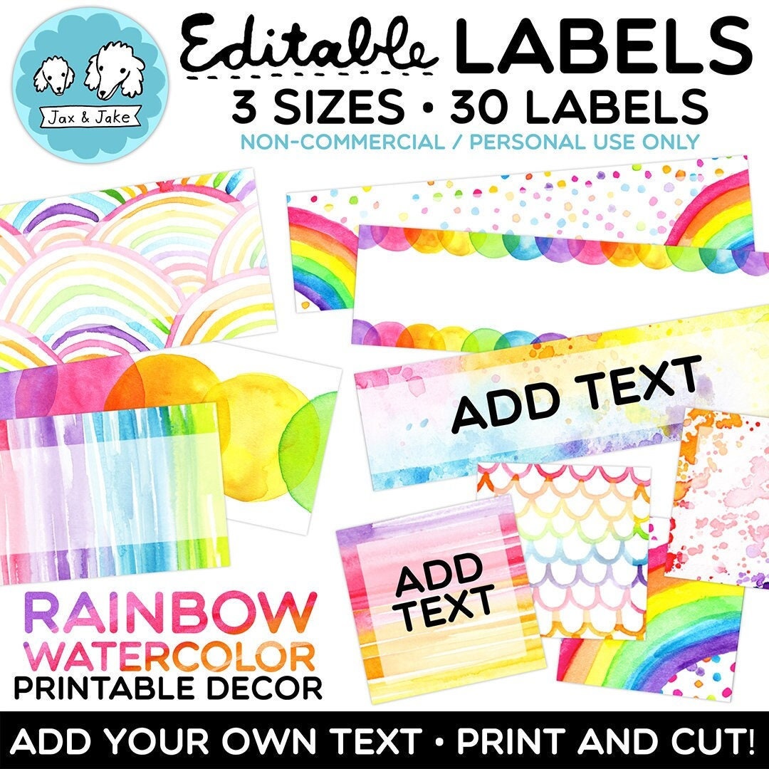 Editable Rainbow Watercolor Student Name Plates Drawer - Etsy