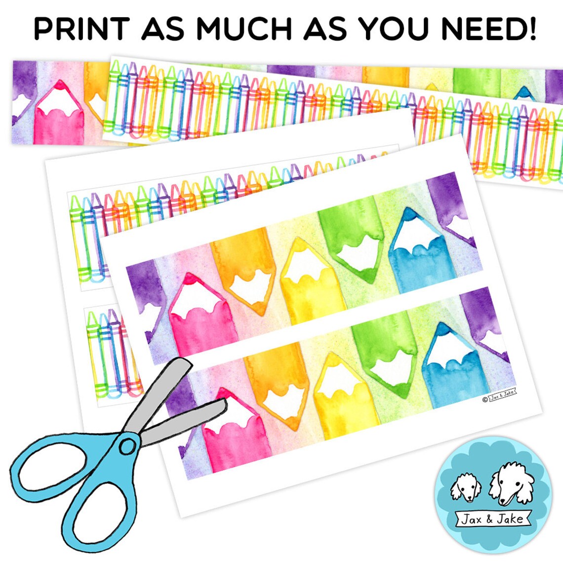 Back to School Rainbow Watercolor Bulletin Board Borders, Printable ...