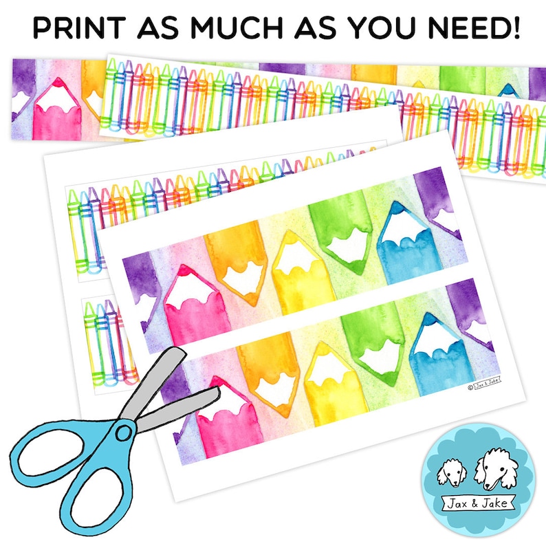 Back to School Rainbow Watercolor Bulletin Board Borders, Printable ...
