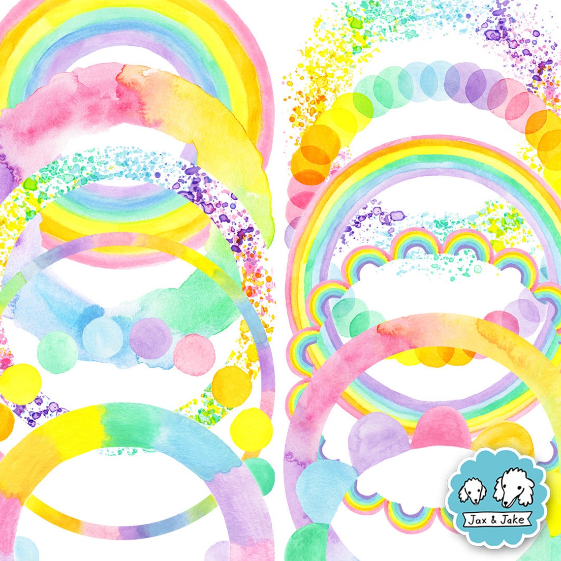 Pastel Rainbow Circle Clipart Borders, Watercolor Rainbow Wreath ...