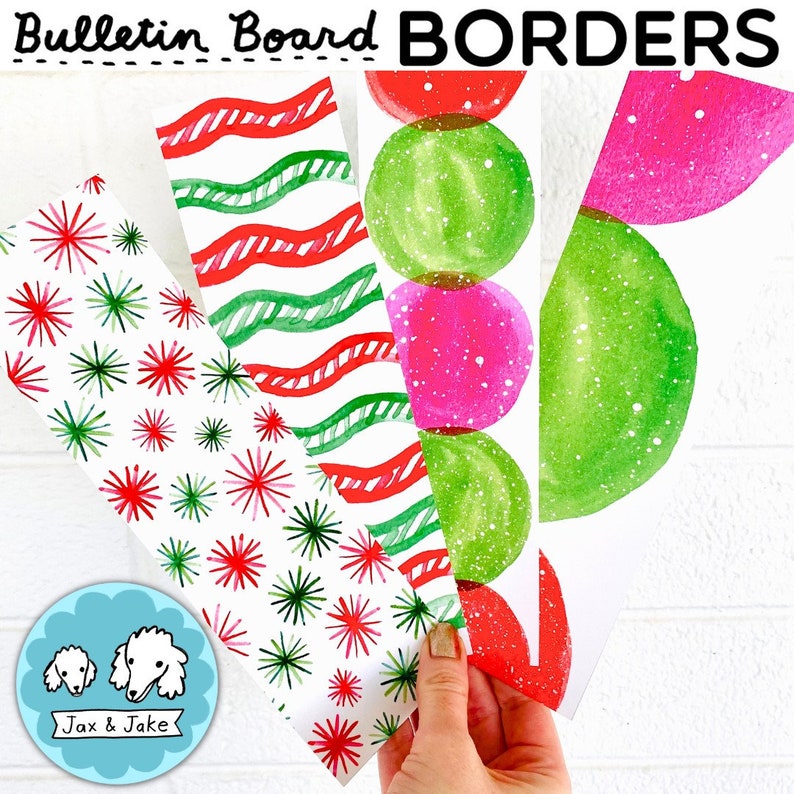 Christmas Bulletin Board Borders, Printable Watercolor Winter Holiday ...