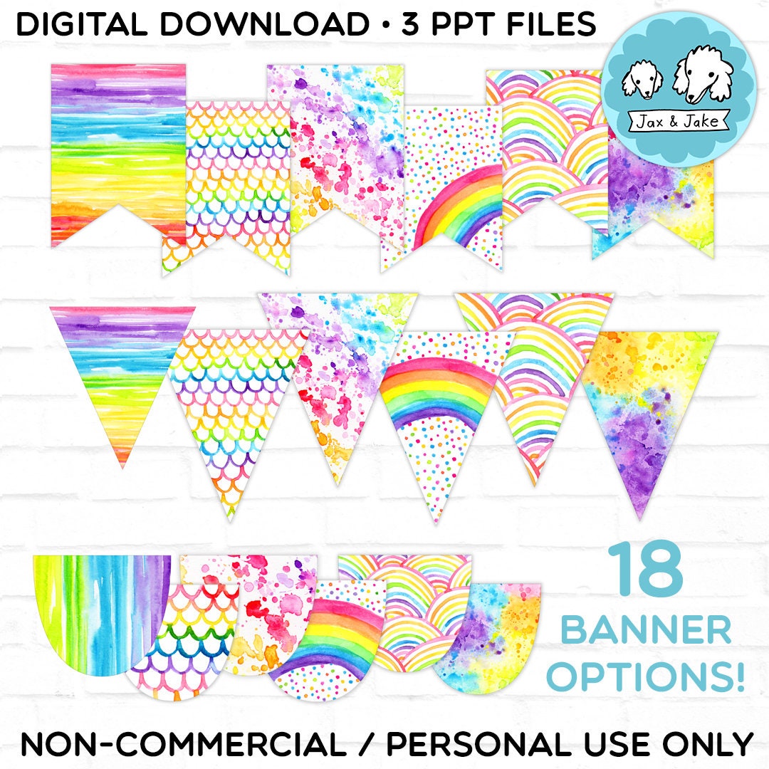 Editable Rainbow Watercolor Banners 2 Printable Banner for - Etsy