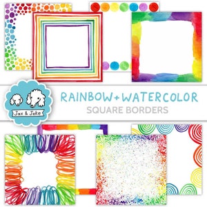 SQUARE Rainbow Watercolor Borders + Backgrounds | Teacher Rainbow ...