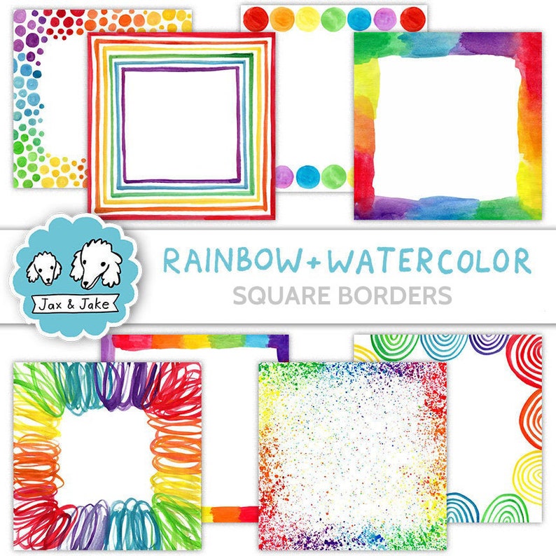 SQUARE Rainbow Watercolor Borders + Backgrounds | Teacher Rainbow ...