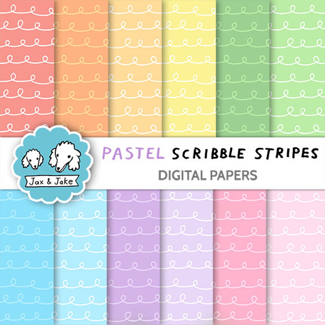 Pastel Rainbow Clipart, Scribble Stripes Digital Papers, Simple ...