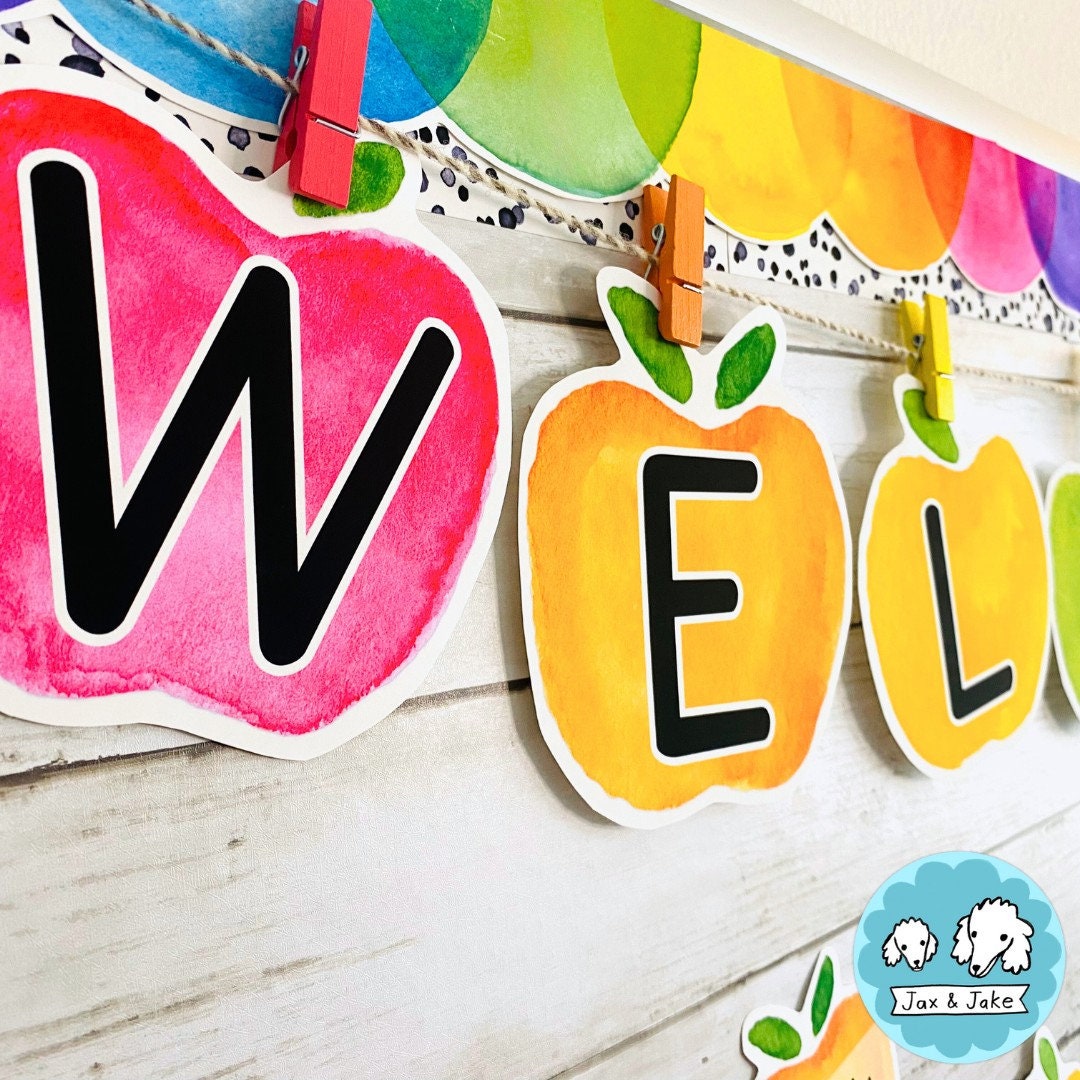 Rainbow Apple Classroom Decor, Back to School Welcome Banner, Editable ...
