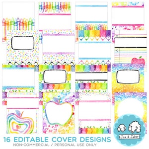 Rainbow Watercolor Back to School Editable Binder Covers and Spines ...