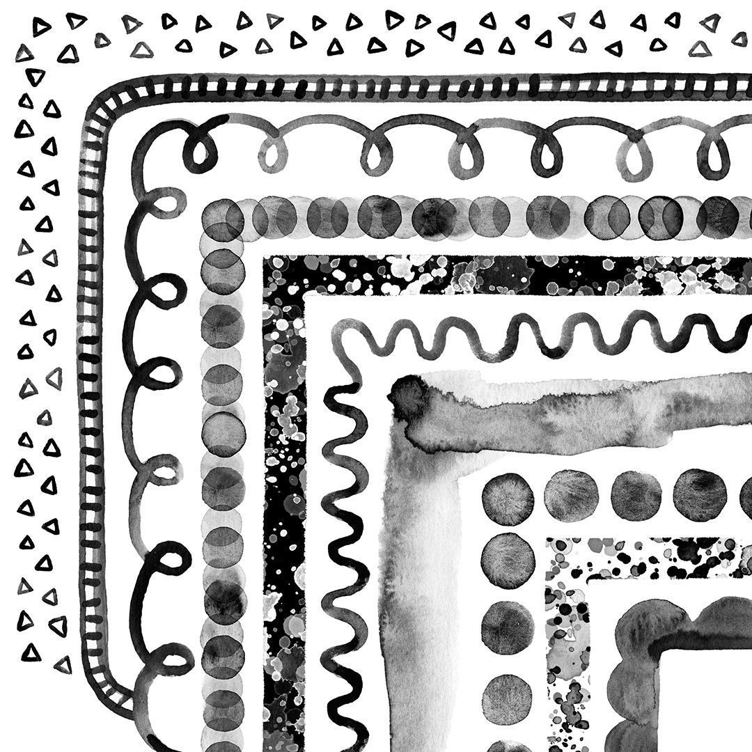 Black and White Watercolor Clipart Borders 2, Doodle Clip Art Frames ...