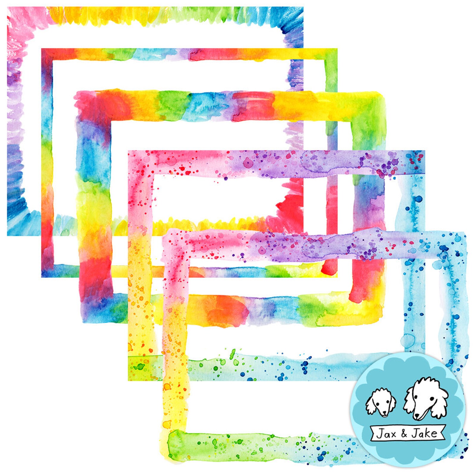 PRETTY Rainbow Watercolor Clipart Borders, Page Border Clip Art ...