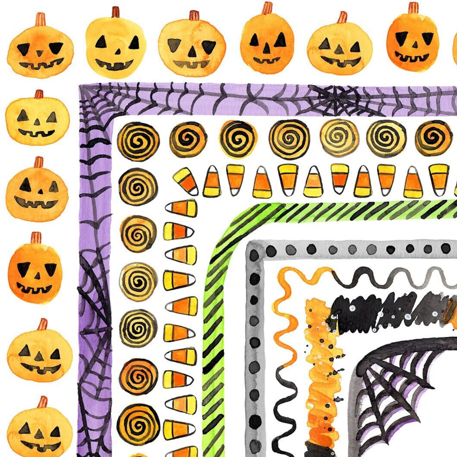 Halloween Watercolor Clipart Borders - October Clip Art, Cute Pumpkin ...