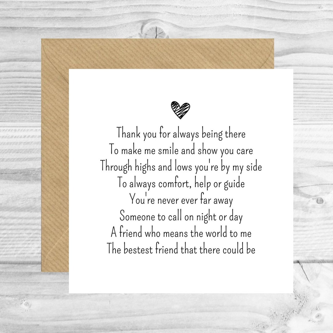 Best Friend Poem Card | Friendship Quotes, Birthday Cards - Etsy