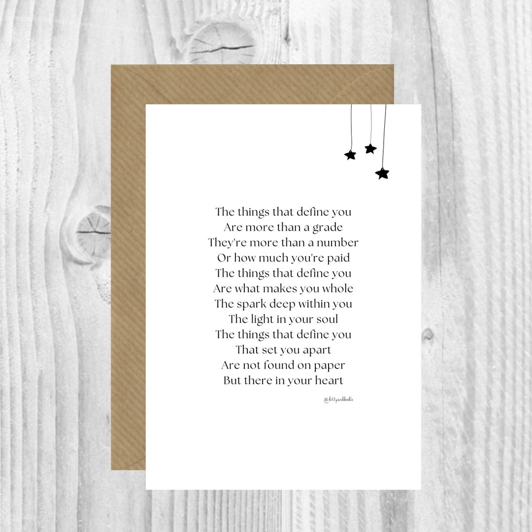 The Things That Define You Poem Card GCSES Exams A Levels Cards - Etsy