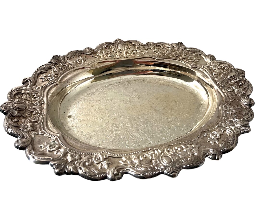 Viners Silver Plate Tray Oval Shaped Embossed Floral Decorated Tray - Etsy