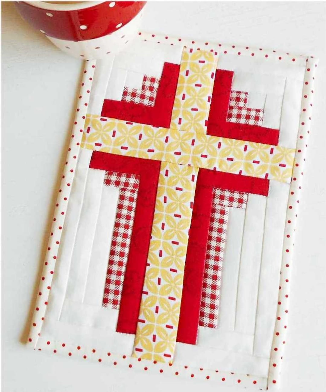 Log Cabin Cross Mug Rug Pattern - Etsy