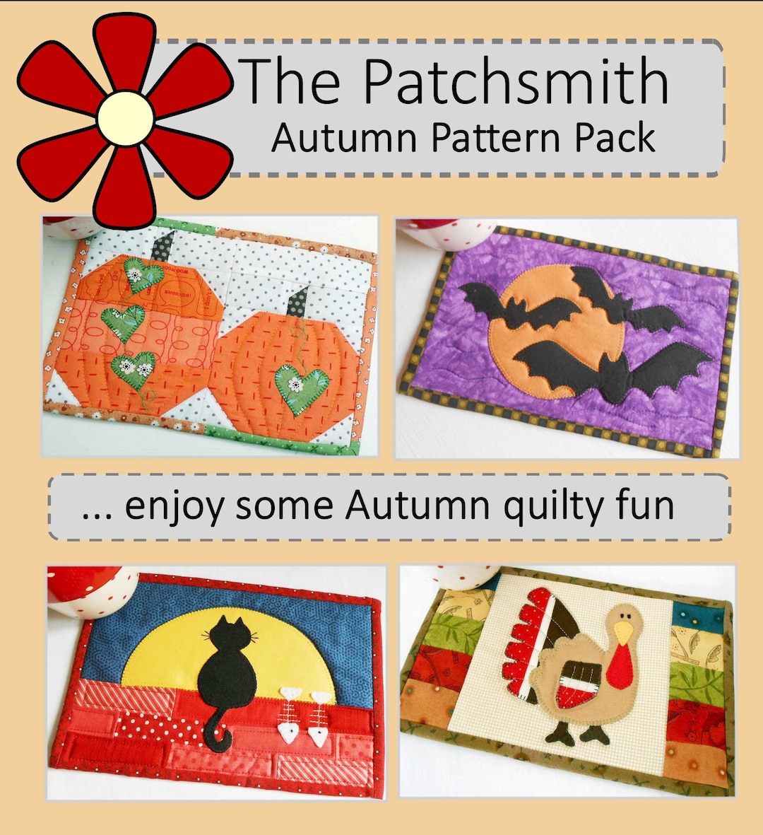 The Patchsmith's Autumn Mug Rug Pattern Pack - Etsy UK