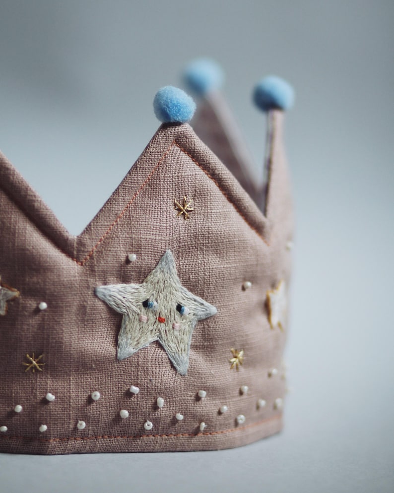 Personalized Linen Birthday Crown – Embroidered Name, Baby Keepsake Hat ...