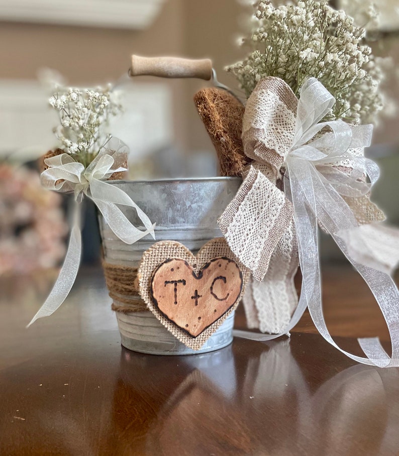 Rustic Flower Girl Basket, Flower Girl Pail Metal Burlap Baskets ...