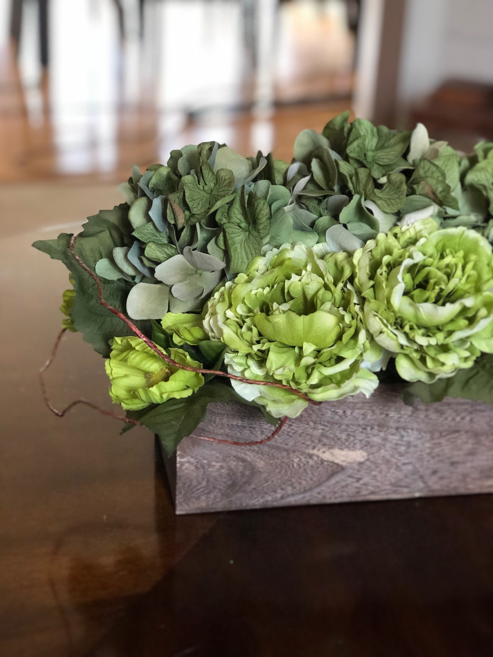 Faux Hydrangeas Centerpiece Rustic Centerpiece Green - Etsy