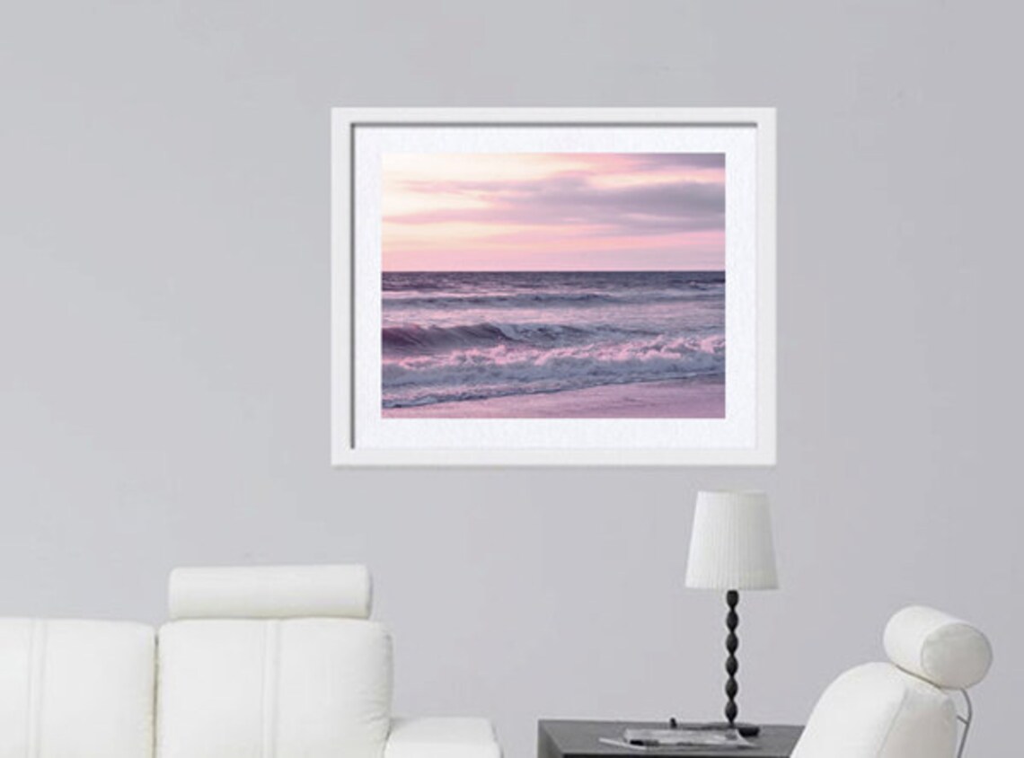Lavender Beach Art, Pink Sunset Photo Print, Large Ocean Photography ...
