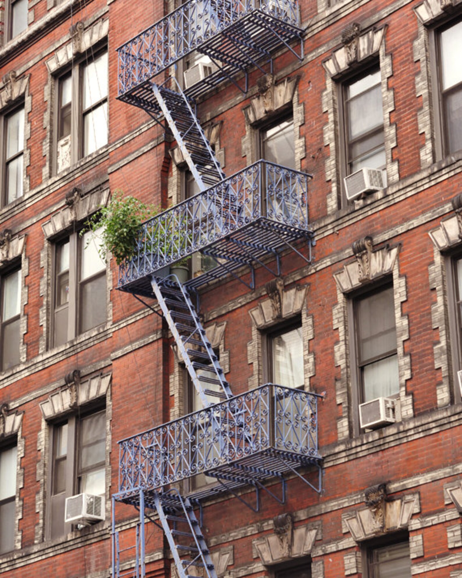 New York Print, Fire Escape Ladder Red Brick Apartment Building, Large ...
