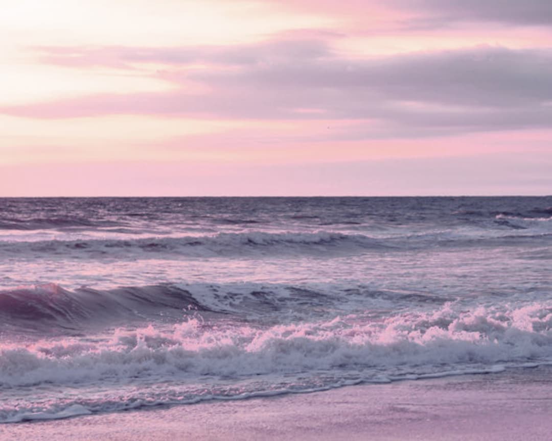 Lavender Beach Art, Pink Sunset Photo Print, Large Ocean Photography ...