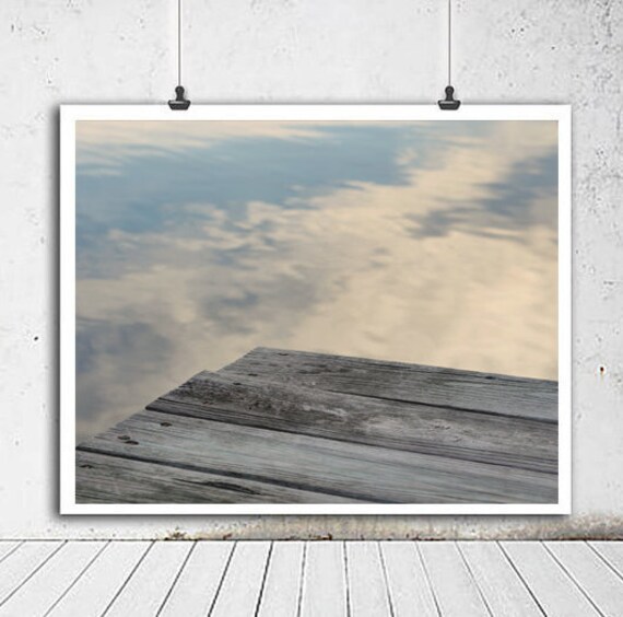 Lake dock print large modern photo white grey blue geometric | Etsy