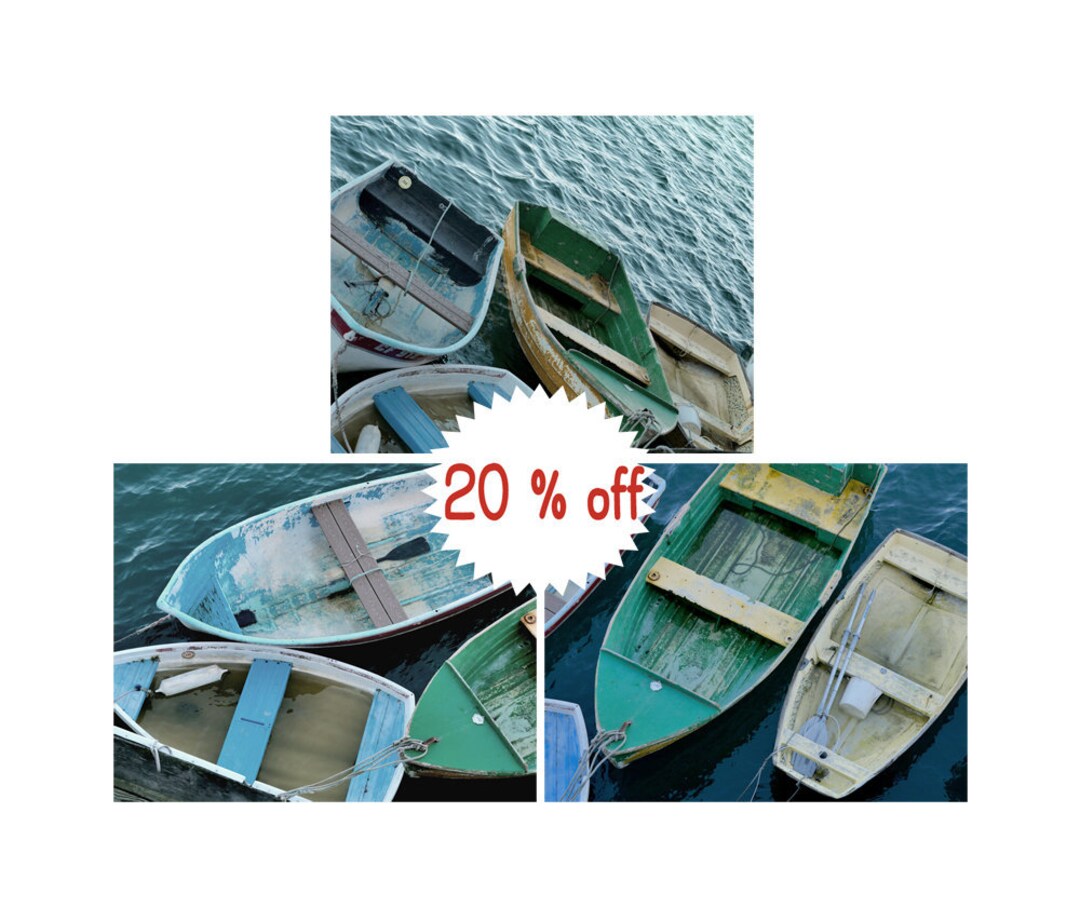 Row Boat Photography Wall Art Set of 3 Prints, Weathered Rowboats ...