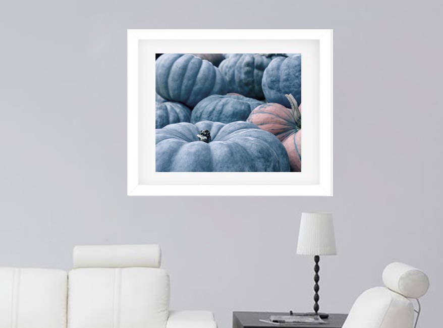 Blue Pumpkin Photography, Blue Kitchen Wall Art, Large Artwork, Food ...