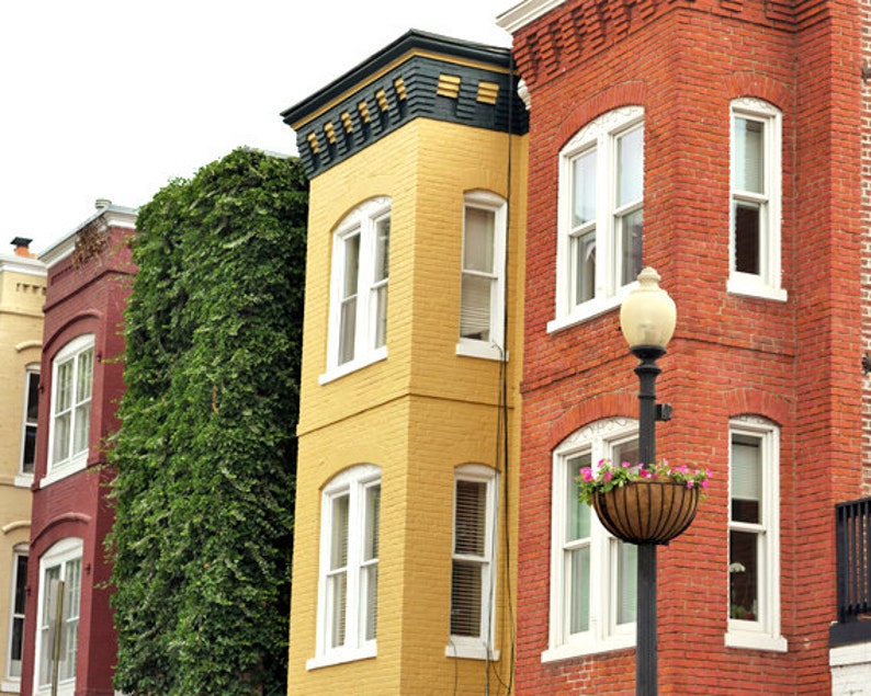 Washington DC Art, Georgetown Row Houses Print, Colorful Building ...