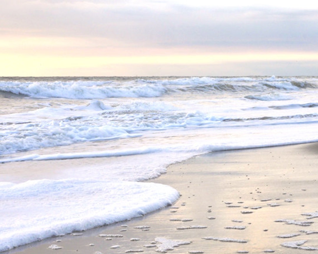 Peaceful Ocean Beach Landscape, White Wall Art, Large Seascape ...
