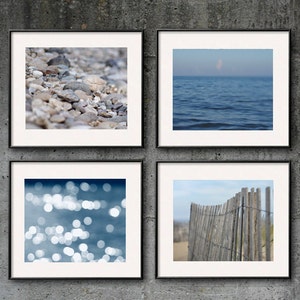 Grey Navy Blue Coastal Wall Art, Lake Photo Set, 4 Beach Prints 11x14 ...