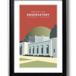 Griffith Observatory Poster/print, Bold Red Retro-style Poster/print ...