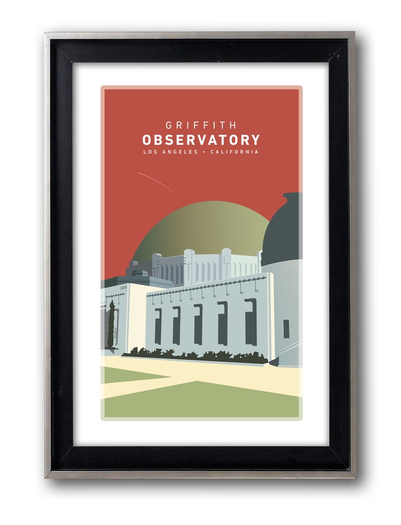 Griffith Observatory Poster/print, Bold Red Retro-style Poster/print ...