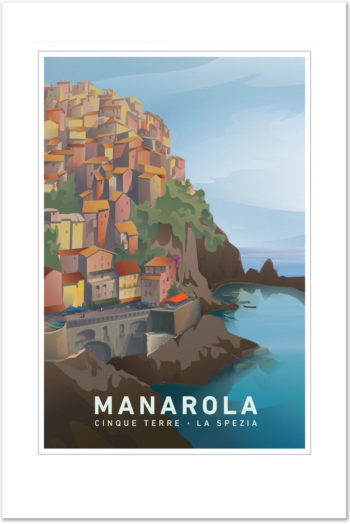 Cinque Terre Manarola Original Travel Poster, Vintage-style Poster of ...