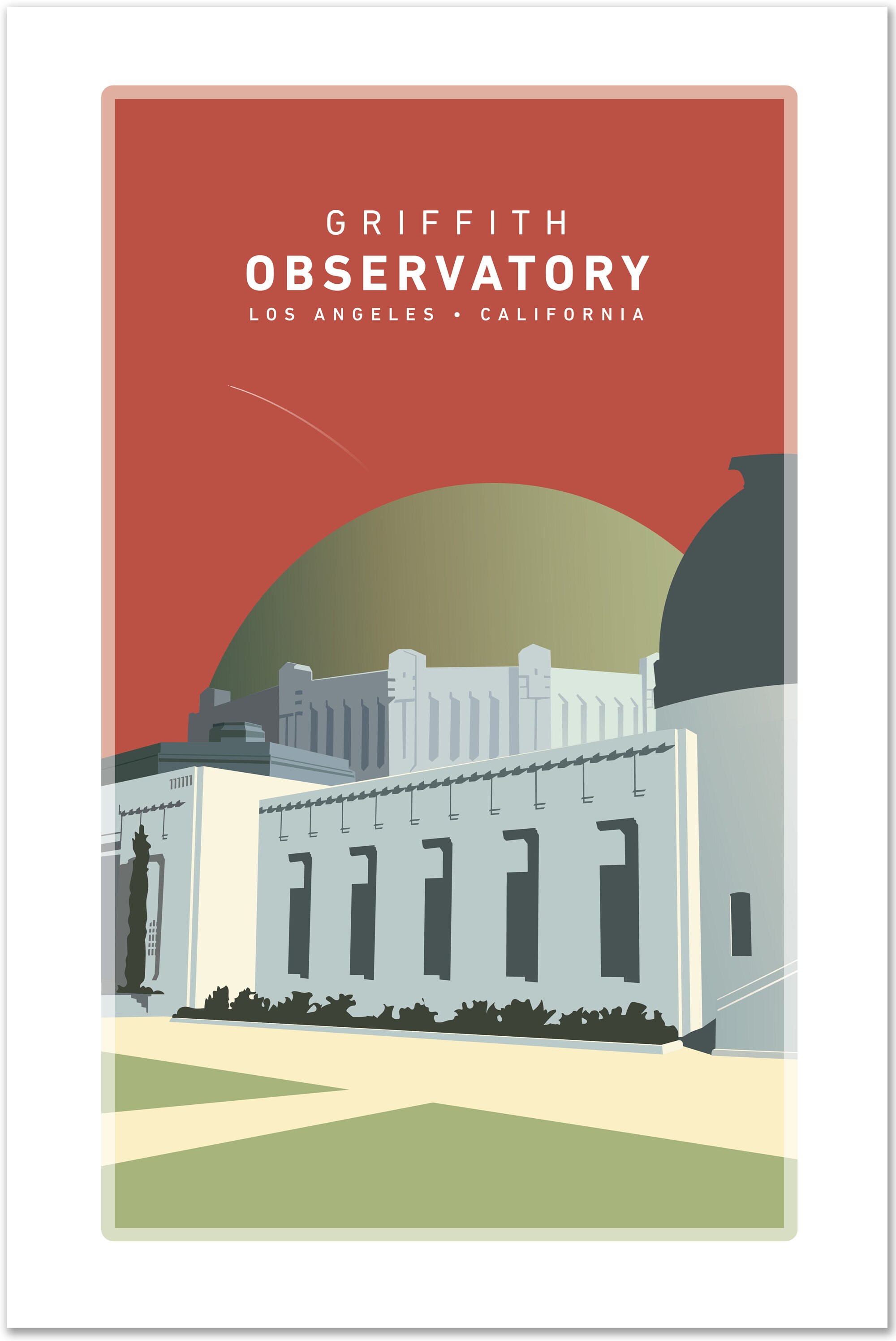 Griffith Observatory Poster/print, Bold Red Retro-style Poster/print ...